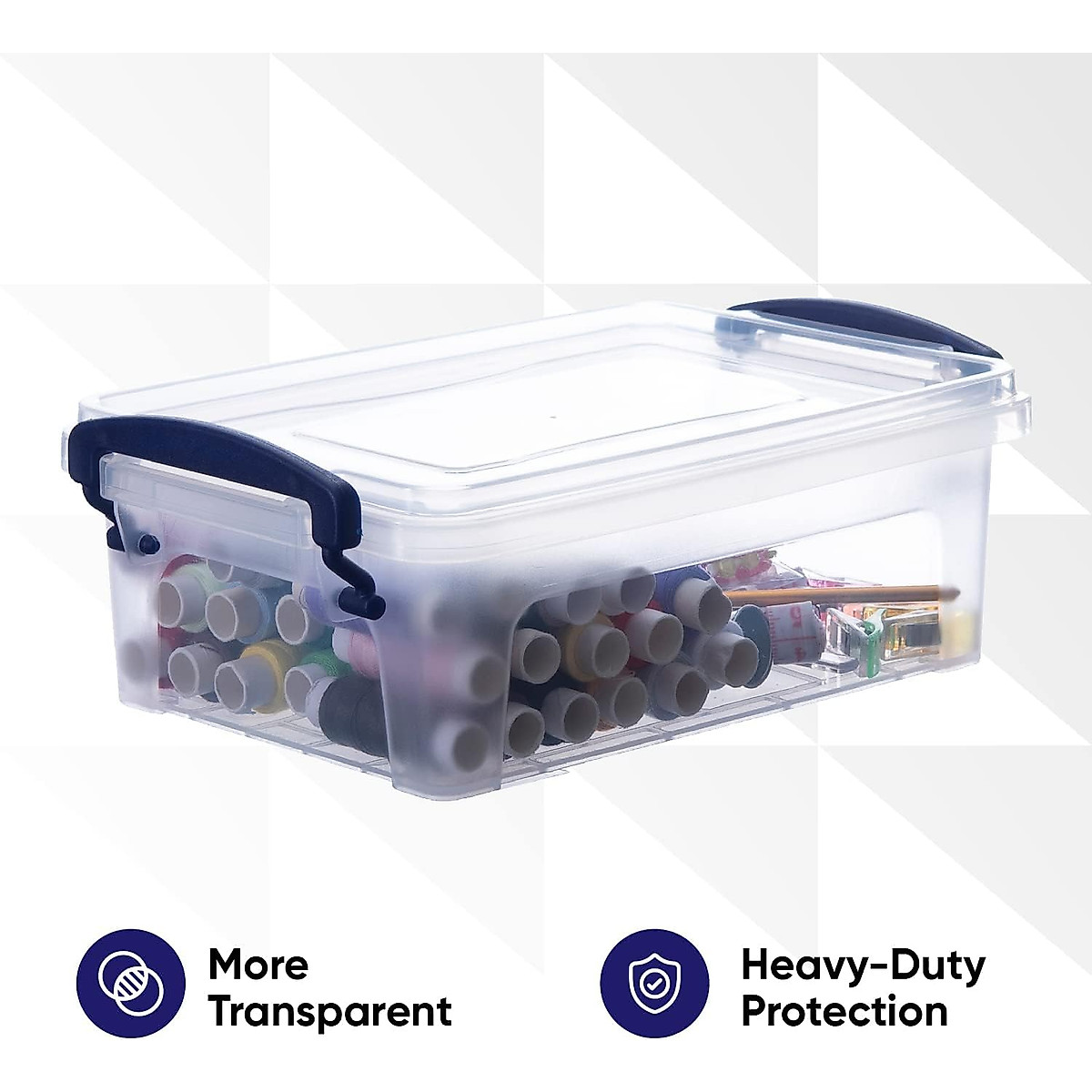 Superio Mini Storage Bins with Lids- Clear Boxes for Organizing, Stackable Plastic Containers- BPA Free, Non-Toxic, Odor Free, Organizer for Home, Office, Dorm, 1.25 Qt, 3 Pack