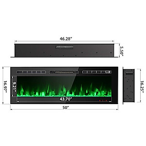 GMHome 80 Inches Wall Recessed Electric Fireplace Wall Mounted in-Wall Built Heater, Log Sets & Crystals, 9 Changeable Colors, with Remote, 1500W Fireplace, Black