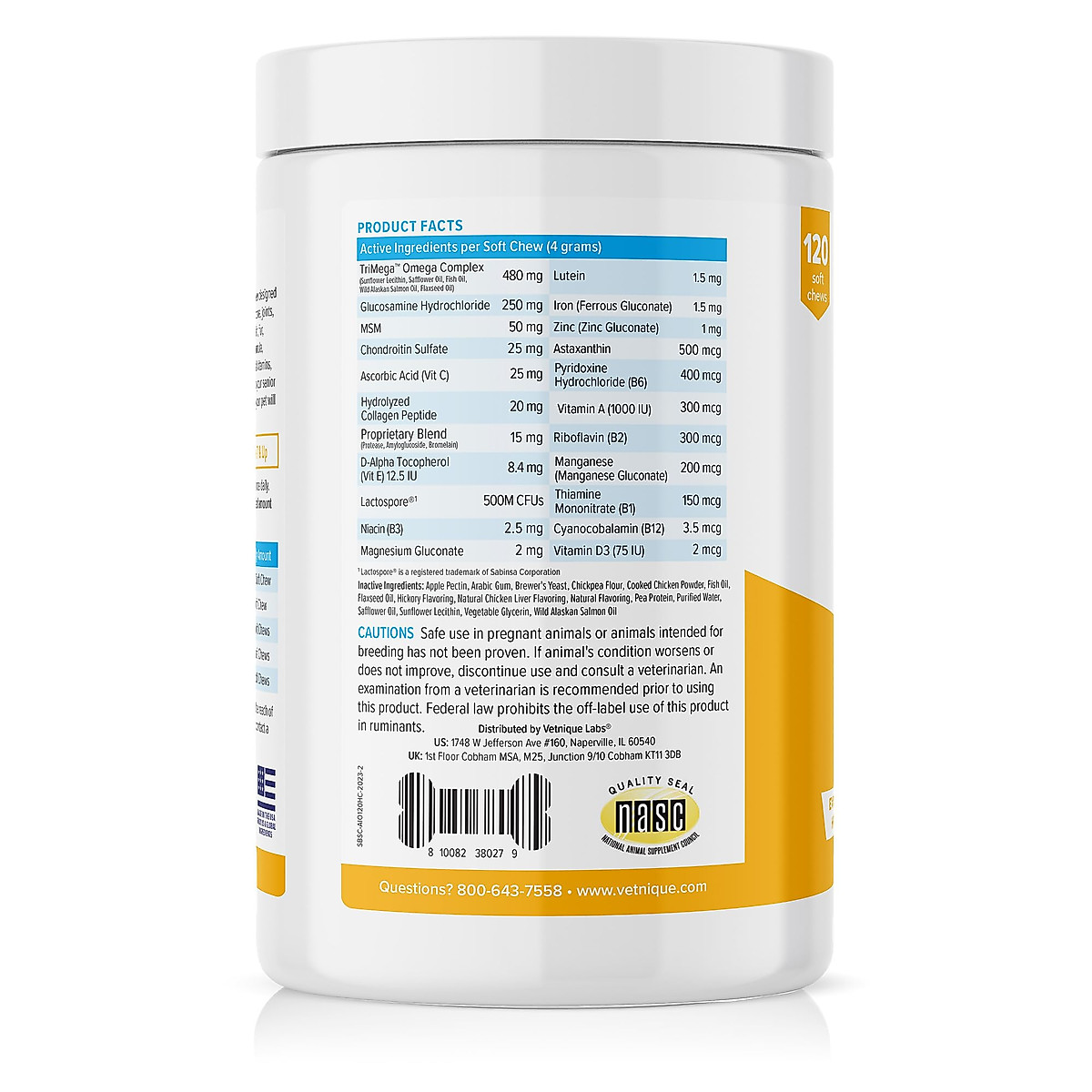 Vetnique Seniorbliss Senior Dog Multivitamin with Glucosamine, Omega 3 Fish Oil, and Probiotics - for Dog Joints, Digestive and Immune Support for Optimal Health (All-in-One Daily Vitamin, 120ct)