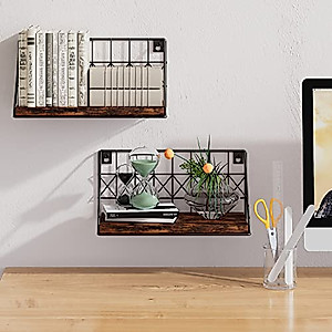 JOIN IRON Set of 2 Wall Mounted Floating Shelves Wood Rustic Storage Shelves for Bedroom, Bathroom, Living Room(Brown)