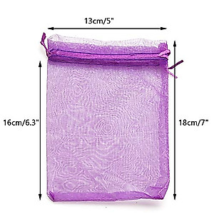 G2PLUS Organza Gift Bags with Drawstring 5''x 7' 100 PCS Organza Jewelry Bags, Sheer Drawstring Gift Pouches for Christmas Wedding Party Favors (Purple)