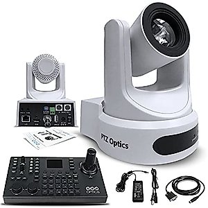 PTZOptics 30X-NDI Broadcast and Conference Camera (White) (PT30X-NDI-WH) + SuperJoy IP and Serial Controller - Starter Bundle