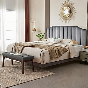 Befurtori Upholstered Entryway Bench, Bedroom Bench End of Bed, Dining Bench with Solid Wood Leg and Button-Tufted, Velvet Ottoman Bench for Living Room, Entryway (Gray)