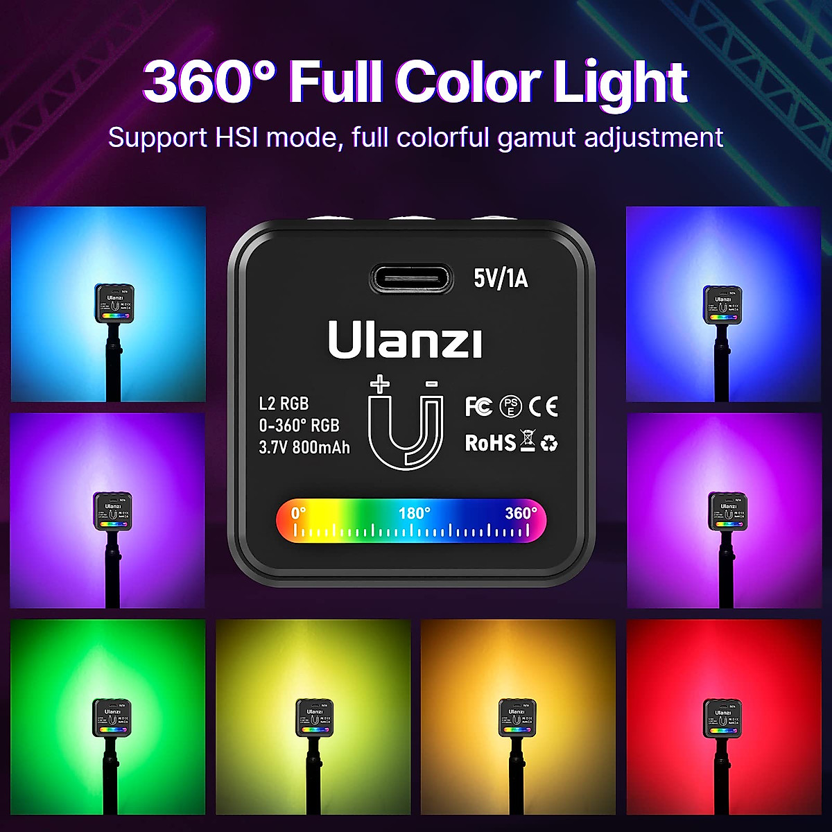 ULANZI L2 RGB COB Video Light Mini Cube Lights, LED Camera Light 360° Full Color Portable Photography Video Lighting, 800mAh Rechargeable & Magnetic Designs and 11 Dynamic Light Effects