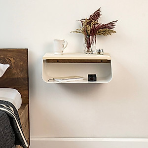 Floating Nightstand with Spruce Top | Modern Bedroom Decor | Minimalist Wall-Mounted Bedside Nightstand| Wall Mounted Shelf | Cloudy Oasis: Serene White