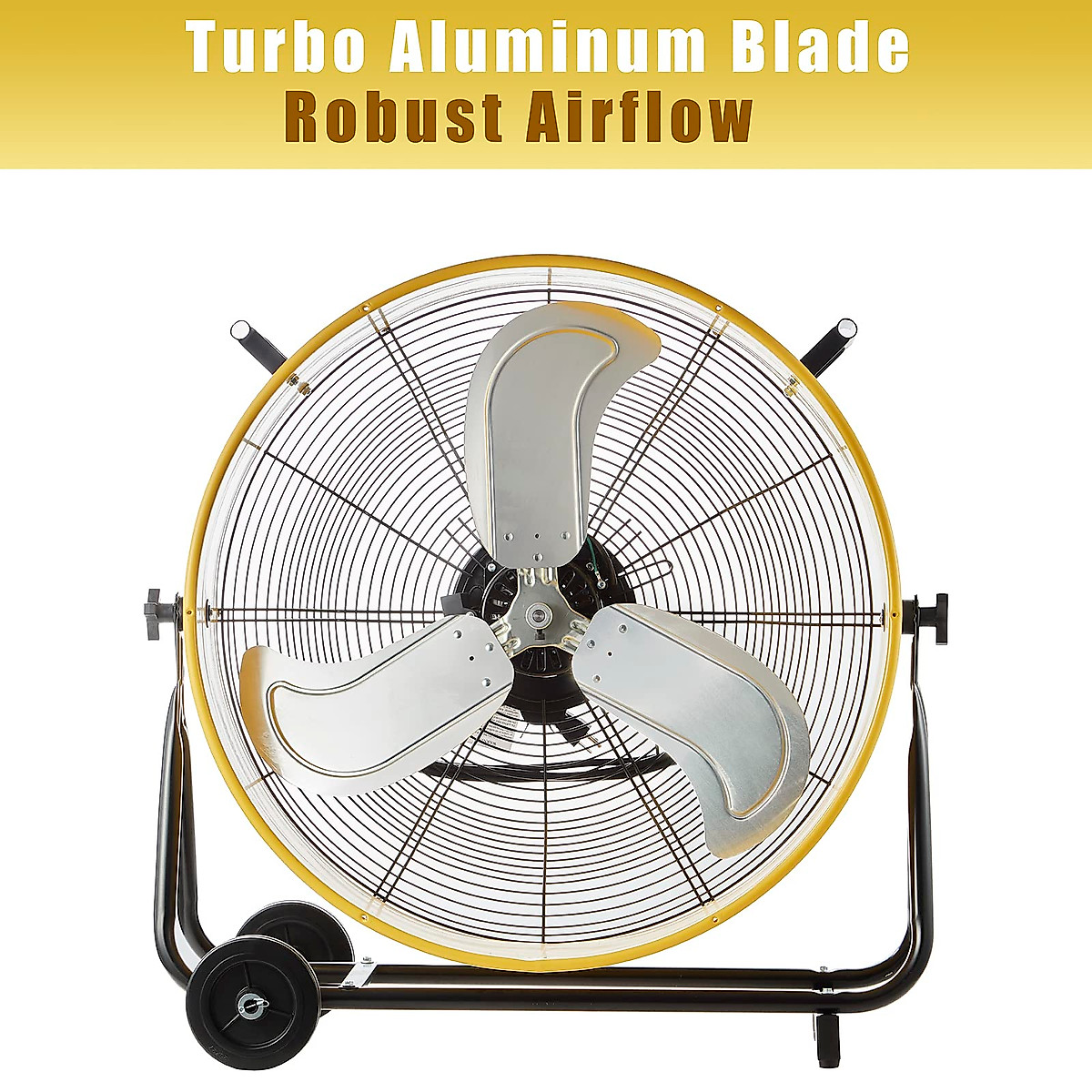 HiCFM 24" Industrial Drum Fan 8800 CFM High Velocity 3-Speed Heavy Duty Metal Air Circulator with Casters Handle for Basement Warehouse Factory workshops Patios