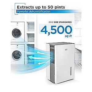 BLACK+DECKER 4500 Sq. Ft. Dehumidifier with Built-In Drain Pump for Continuous Drainage, for Large Spaces and Basements, Energy Star, Digital, BD50PMWSA, White