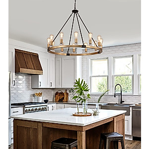 MEIXISUE Modern Farmhouse Wagon Wheel Chandeliers for Dining Room,Aged Brass Luxury Large High Ceiling Chandelier for Living room Kitchen Entryway Restaurant Office,W35.4 UL Listed