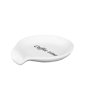 TPing Coffee Spoon Rest,Cute Ceramic Tea Spoon Rest For Stove Top Countertop, Kitchen Counter Coffee Lovers Gift, Small, White, 4*3.5