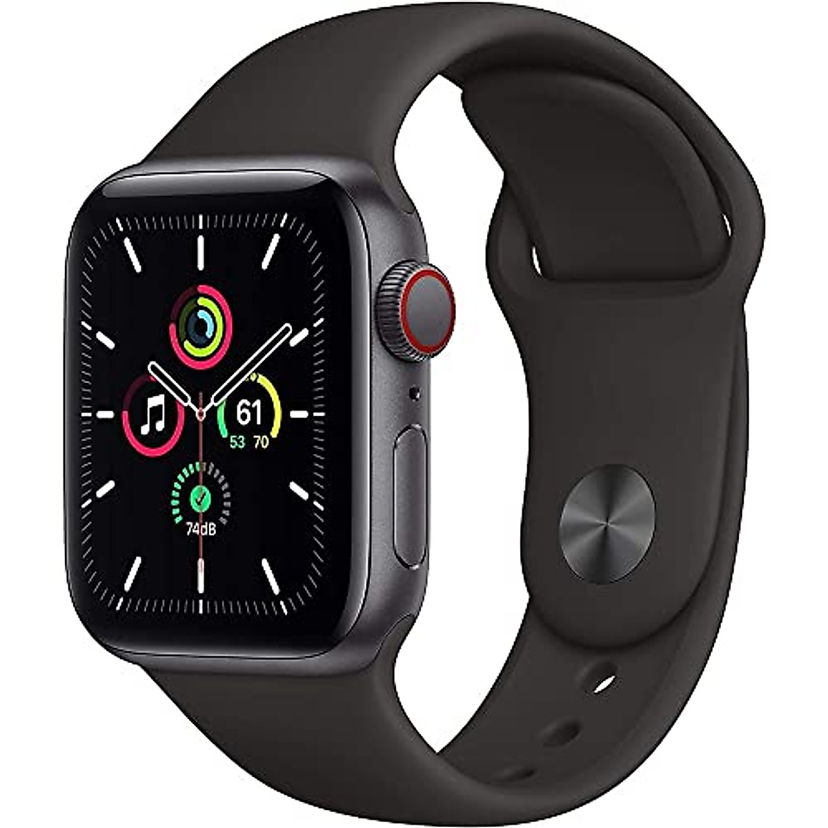 Apple Watch SE (GPS + Cellular, 40mm) - Space Gray Aluminum Case with Black Sport Band (Renewed)