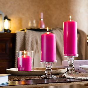 MOZEAL 3" x 4" Hand-Poured Unscented Pink Pillar Candles,Dripless Candles Set of 3,Smokeless,Clean Burning,Approx 60 Hours Burn Time,Wedding,Dinner,Christmas,Spring and Home Decor（3 Inch Width Series）