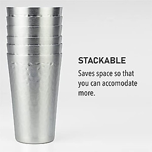 ARORA Aluminum Cups, Metal Anodized Hammered Silver Tumbler Set, Aluminum Cold-Drink Cup 15oz Cup Set of 6