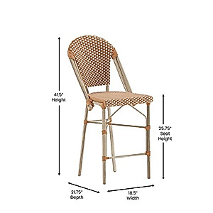 Flash Furniture Lourdes Commercial Grade Bistro Counter Stool, Stackable Indoor/Outdoor Dining Stool, 26"High, Natural/White-Light Natural Finish, Set of 2