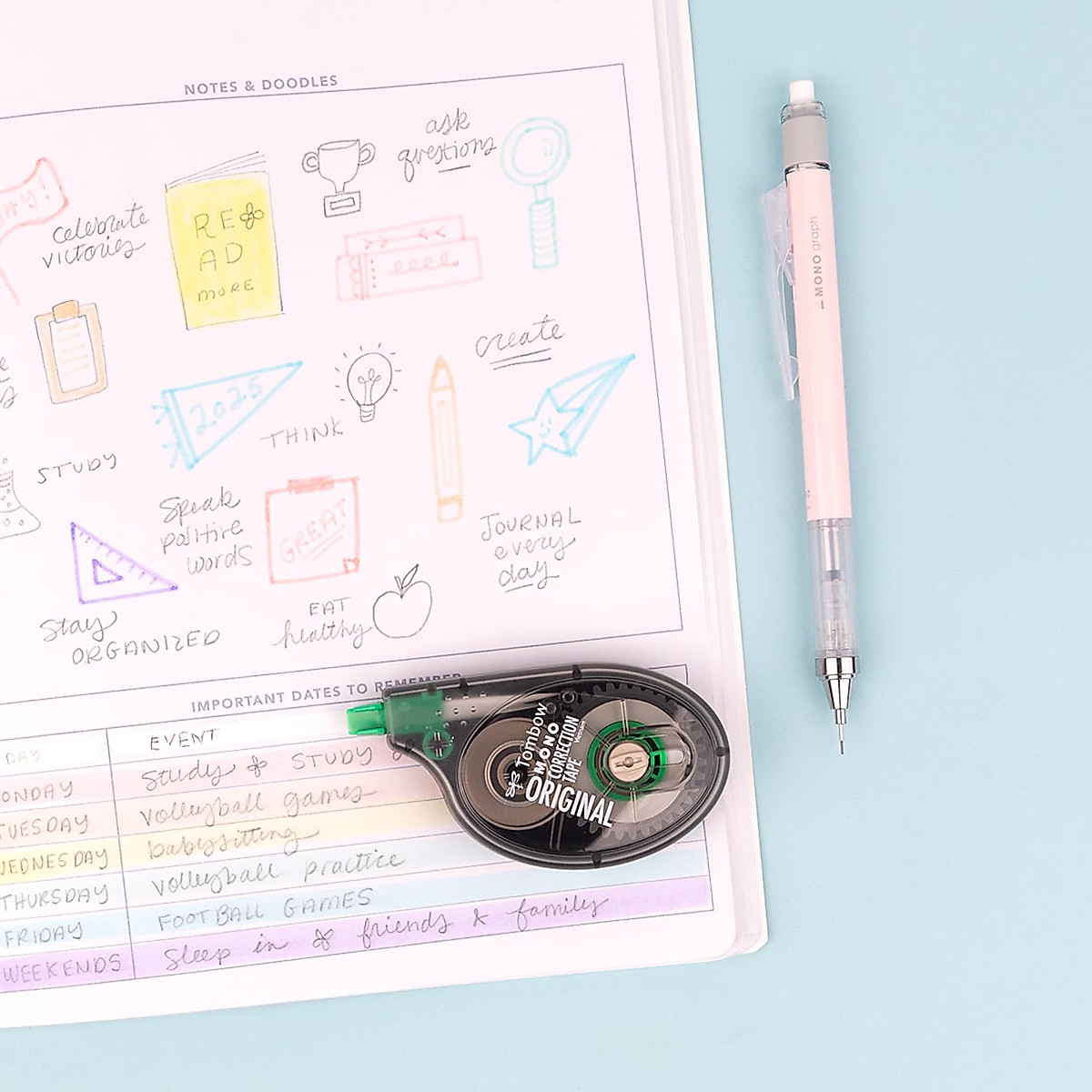 Tombow 68627 MONO Correction Tape, Non-Refillable, 1/6" x 394", White Tape (Pack of 2)