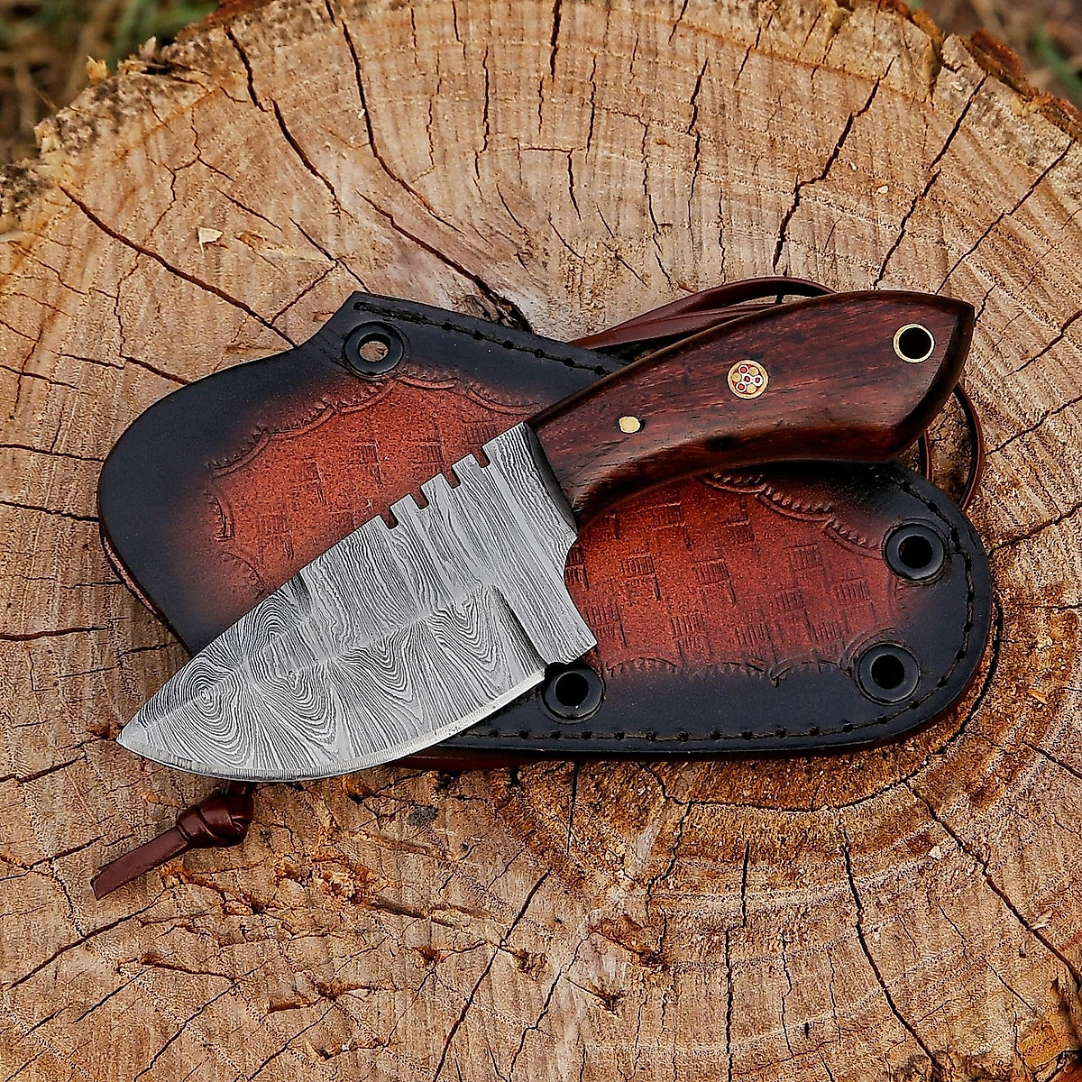 SSSI CRAFT Handmade Fixed Blade High Carbon Steel , Damascus Steel Hunting Knives ,EDC , Mini Neck , Survival and Pocket Knife For Men With Sheath