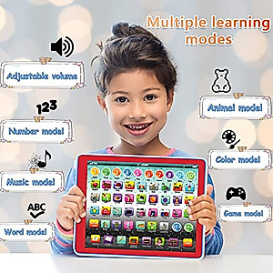 SPOGENN Learning Tablet Educational Touch Pad for Fun Learn Number ABCs Spelling Animal, Pink