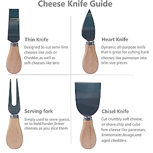 4 Piece Cheese Knives Set with Wooden Handle, Cheese Fork, Mini Stainless Steel Cheese Knife for Charcuterie Board and Cheese Spread, for Cheese Slicer and Butter Cutter