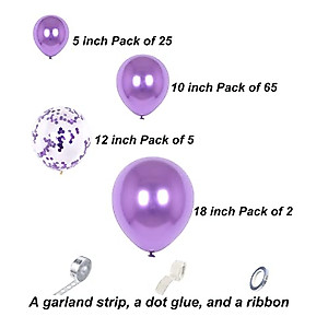 AULE 100Pcs Purple Metallic Balloons Different Sizes 18/12/10/5 inch Chrome Latex Shiny Helium Balloons Party Decoration for Birthday Carnival Wedding Baby Shower Graduation