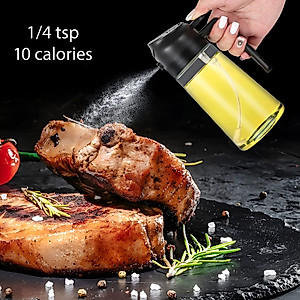 PRO IPLAS Oil Spray Bottle, Olive Oil Sprayer, 16 oz Oil Sprayer for cooking, 2 in 1 Glass Oil Sprayer & Dispenser
