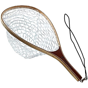 Mounchain Fishing Net Fly Fishing Landing Net, Wooden Frame Fish Net with Soft Rubber Mesh for Trout Catch and Release Net Gifts for Father Men