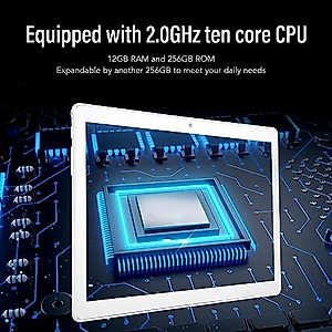 fannay Tablet PC, 10.1 Inch Tablet 8MP 20MP Cameras 12GB RAM 256GB ROM 100-240V 1920x1200 IPS for Learning (US Plug)