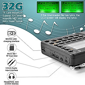 ZHIWHIS Portable Bluetooth Radio, FM AM Shortwave Radios with Sleep Timer and Preset Function, Rechargeable Digital Recorder, Stereo MP3 Player with Lyric Display, Support Micro SD Card and AUX