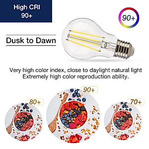 FLSNT Dusk to Dawn Outdoor Sensor A19 LED Light Bulb, 5000K Daylight, 7W (60W Eqv.), 800LM, Vintage Filament E26 Base,Auto On/Off Photocell Automatic for Energy-Efficient Outdoor Lighting, 4 Pack