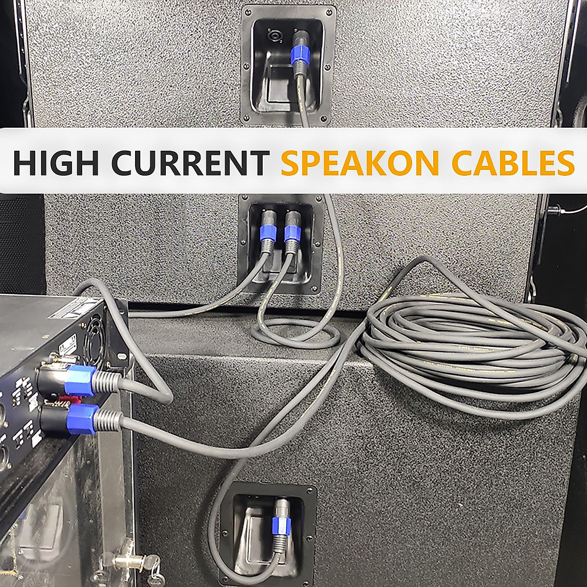 HBU 1 Pack 50 Feet Speakon to Speakon Cable - 50FT Studio Stage NL4FC Type Speak-On Male to Male Connection Wire - Live House PA DJ Loudspeaker Amplifier Audio Locking Extension Wiring 16 AWG