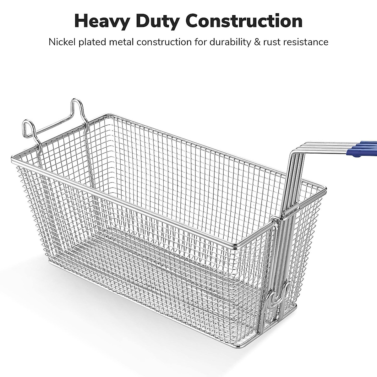 WeChef 2Pcs Deep Fryer Baskets with Non-slip Handle 13" x 6 5/16" x 5 7/8" Nickel Plating Heavy Duty Construction Deep Fryer Basket for Commercial Restaurant Kitchen Blue