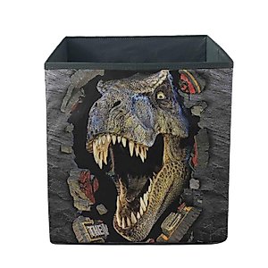 AFPANQZ Storage Bins Cubes Baskets Containers for Home Closet Bedroom Drawers Organizers Foldable 13x13x13 Inches 3D Dinosaur T-rex Print Boys Room Brown