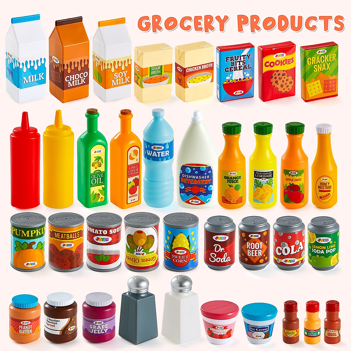 JOYIN 200 Pieces Kids Play Food Toy, Deluxe Pretend Play Set, Kids Kitchen Accessories with Realistic Colors, Toddler Birthday Gift, Party Toys