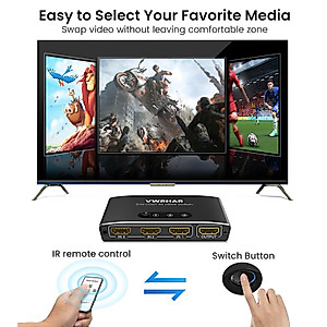 HDMI Switch 3 in 1 Out 4K UHD HDMI Switcher Splitter, Automatic Switch with Remote Metal HDMI Switch Box Hub Support 4K 30Hz 3D 1080P HDCP1.4 for PS5 PS4 Xbox DVD Player Fire Stick Apple TV PC