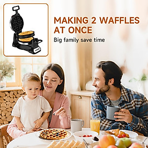 Waffle Maker, Double Belgian Waffle Maker 180°Flip, 1400W Waffle Iron 8 Slices, Rotating & Nonstick Plates with Removable Drip Tray for Easy Clean, Stainless Steel, Locking Buckle & Cool Touch Handle