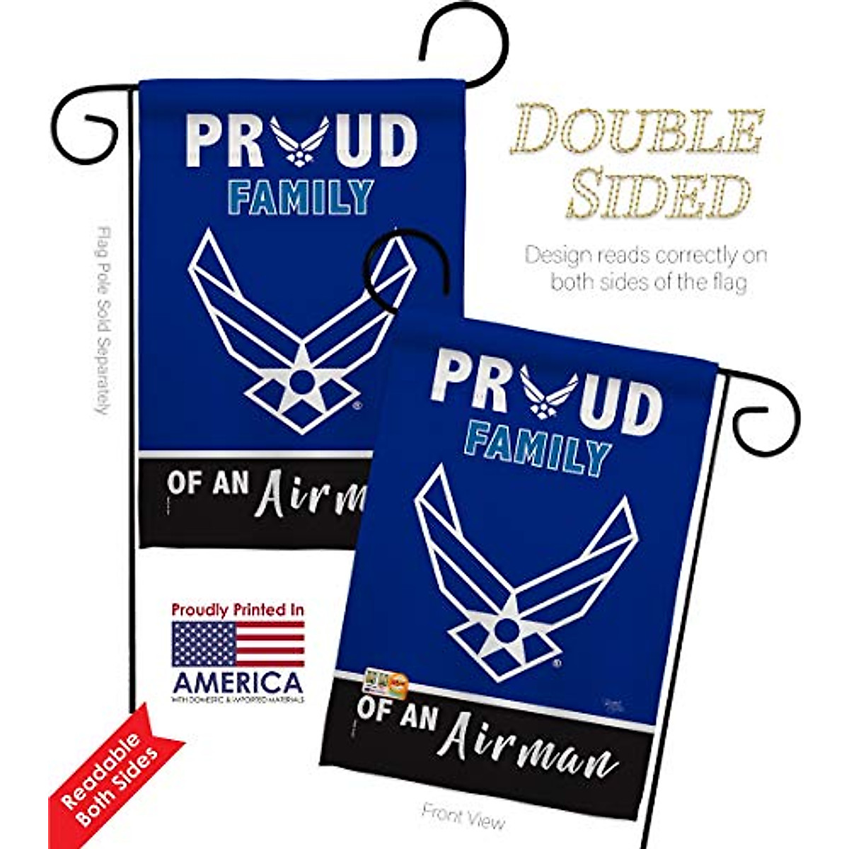 Breeze Decor Proud Family Airman Garden Flag Pack Armed Air Force USAF United State American Military Veteran Retire Official Applique House Banner Small Yard Gift Double-Sided, Made in USA
