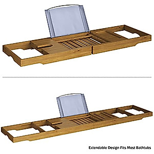 Home-Complete Acacia Bathtub Tray, Natural Wood Tray with Extended Sides,