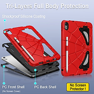 WESOROL for iPad 10th Generation Case 2022, Kids Friendly for iPad 10.9 Case with Kickstand Shoulder Strap Pencil Holder, Heavy Duty Protective Case for iPad 10th Generation 2022 Release, Red Black