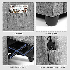 Giantex Recliner Chair, Massage Wingback Single Sofa w/Side Pocket, Fabric Recliner Sofa for Living Room, Modern Padded Seat Reclining Chair, Home Theater Seating Office for Adults (Grey)