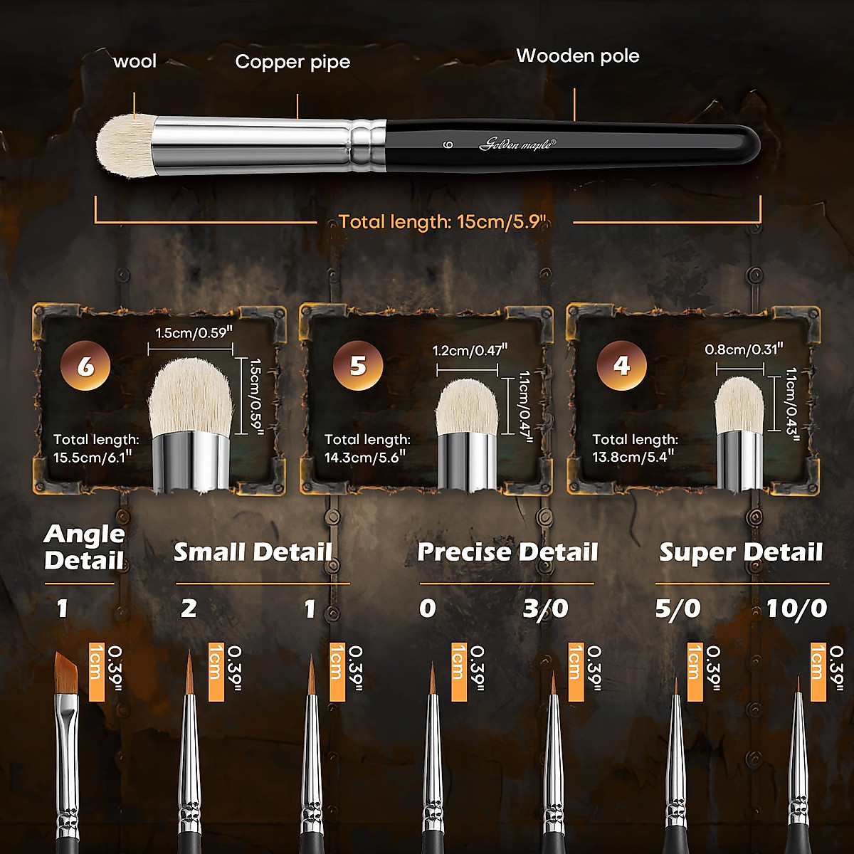 Golden Maple Miniature Paint Brushes Drybrush-10pcs Micro Detail Paint Brush Set, Small Fine Detail Brushes for Acrylic, Watercolors & Paint by Number, Citadel, Figurine, 40k