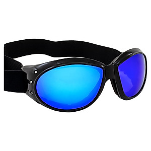 Global Vision Eliminator Deluxe Red Baron Style Padded Riding ATV Dirt Bike Anti-Fog Motorcycle Goggles Black Frames (Clear Smoke Yellow & Blue)