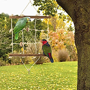 Bird Rope Perch, Natural Wooden Bird Rope Climbing Net Toys, Durable Hanging Bird Parrot Toy for Parakeet Cockatoos Cockatiel Lovebirds and Amazon Parrot