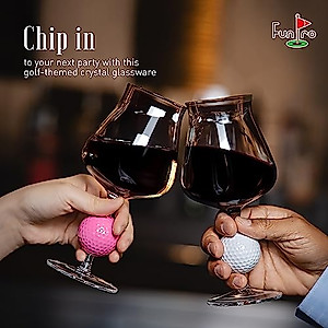 FunPro Crystal Wine Glass with Real Golf Ball - Set of 2, Patent Pending, Hand Blown Premium Genuine Crystal Clear Wine Glass, Modern Long Stem White & Red Wine Glass for Party, Wedding & Home, Pink