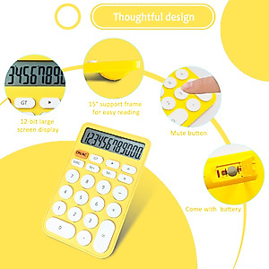 Standard Calculator 12 Digit,Desktop Large Display and Buttons,Calculator with Large LCD Display for Office,School, Home & Business Use,Automatic Sleep,with Battery,with Battery (Yellow and White)