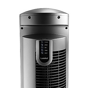 Lasko Portable Electric 42" Oscillating Tower Fan with Nighttime Setting, Timer and Remote Control for Indoor, Bedroom and Home Office Use, Silver, T42951