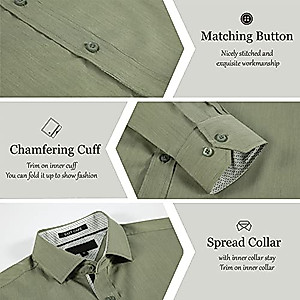 Damipow Mens Dress Shirts Wrinkle Free Bamboo Fiber Long Sleeve Casual Button Down Shirt(Oliven,L)