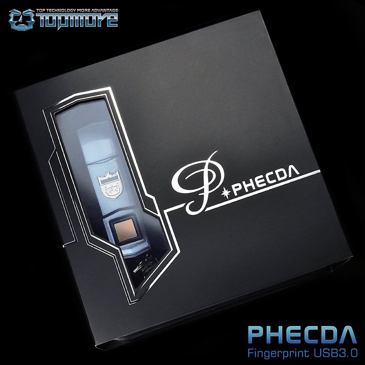 TOPMORE Phecda Fingerprint Recognition USB3.0 Flash Drive Fingerprint ID Security Flash Disk Biometric Fingerprint Reader Memory Stick (64GB, Blue & Silver)