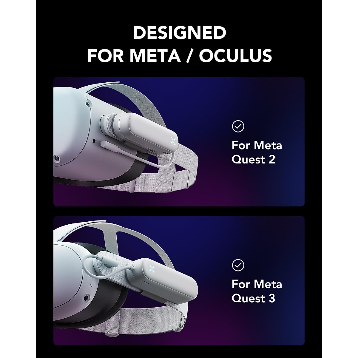 VIYISI Battery Pack for Meta Quest 3/3S and Oculus Quest 2, 5000mAh Extended Battery for Extra 2-4H Playtime, Lightweight VR Charger Accessories Compatible with Oculus Original Strap and Elite Strap