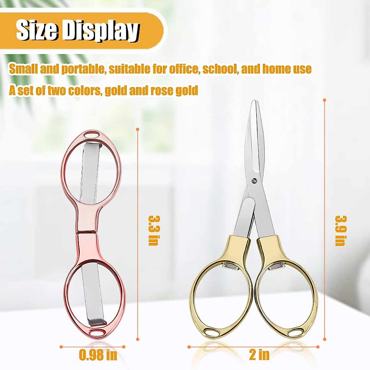 2PCS Folding Scissors, Portable Travel Scissors, Gift for Men Glasses Shaped Mini Shear Telescopic Cutter, Anti Rust Stainless Steel Scissors for Fishing Sewing Home Office (Rose Gold, Gold) -Samest