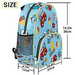 Cute Cars School Backpack, Auto Sports Cars Truck Pattern Backpack, Waterproof Bus Bookbag Lightweight Multi-Function Daypack School Bag with Chest Strap for Kids Teen Girls Boys Students