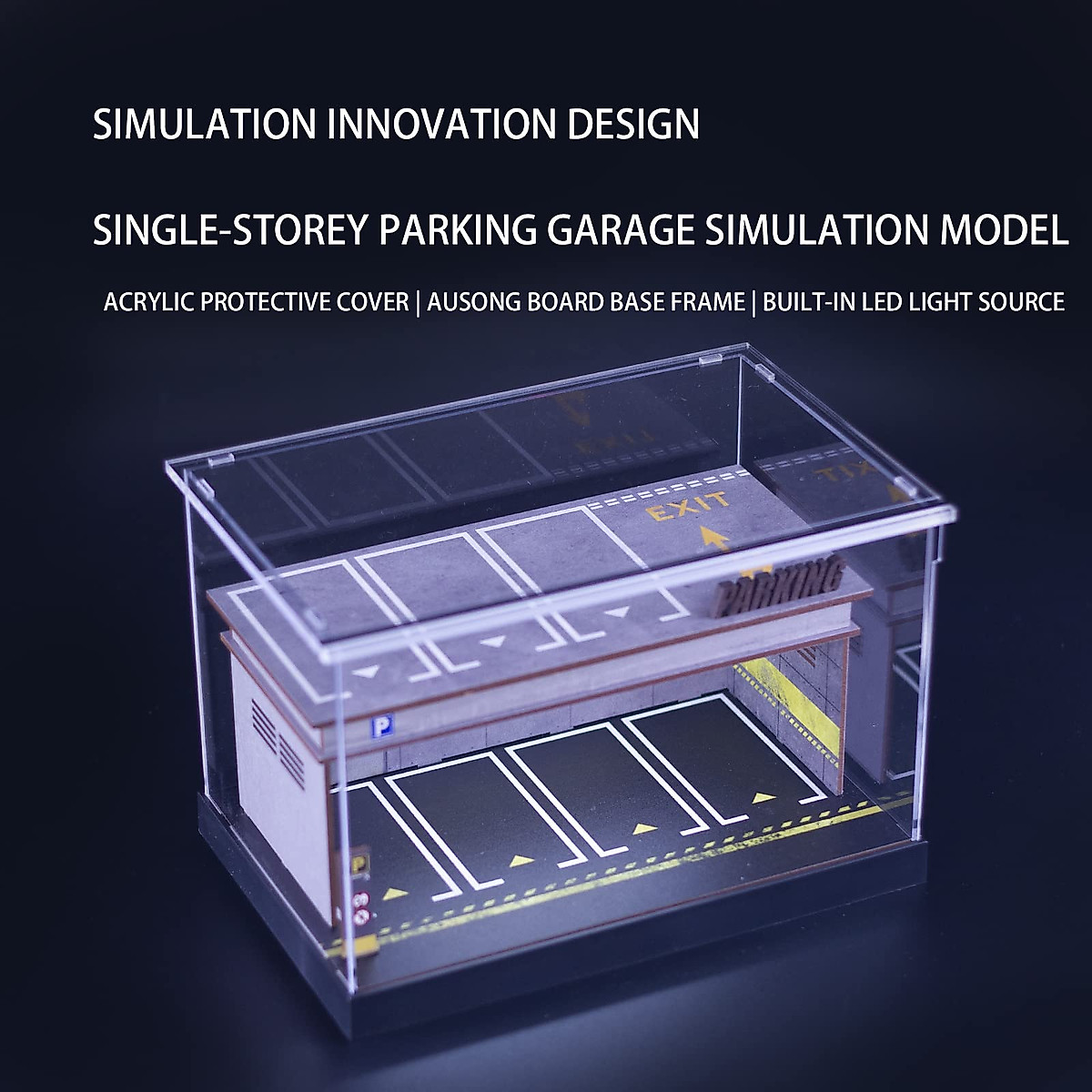 SIKIVOT 1/64 Scale Parking Lot Model Car，Die-cast Car Garage Display Case， Scale Garage Display Case，8 Parking Space with LED Light and Acrylic Cover (7641D5)