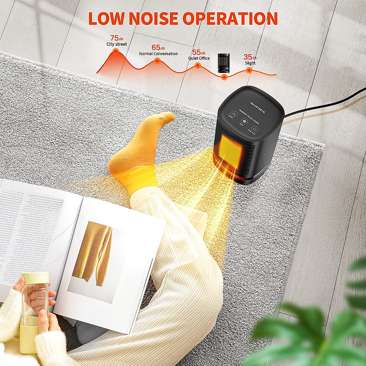 SmartDevil Space Heater, 70° Oscillating Portable Electric Heater, 1500W/800W PTC Ceramic Small Space Heater with 3 Modes, Mini Heater for Office, Desk, Bedroom, Indoor (Black)